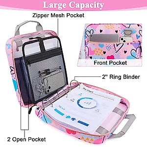 FIODAY Zipper Binder, 2 inch 3 Ring Binder with Zipper Cute Binder with Handle and Shoulder Strap Multiple Pocket 500 Sheet Capacity Binder Organizer for School