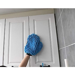 TeKX Premium Large Microfiber Chenille Car Wash Mitt and Car Wash Sponge Set (2 Pack), Washer Friendly, Soft and Scratch Free, Thumb Space Double Sided Mitt, Double Sided Sponge with Grip Band