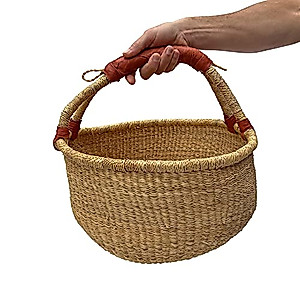 Deluxe Round Natural African Basket - Large 16" Round - by market women in Bolgatanga, Ghana with Africa Heartwood Project - GBLRN (Flat-packed)
