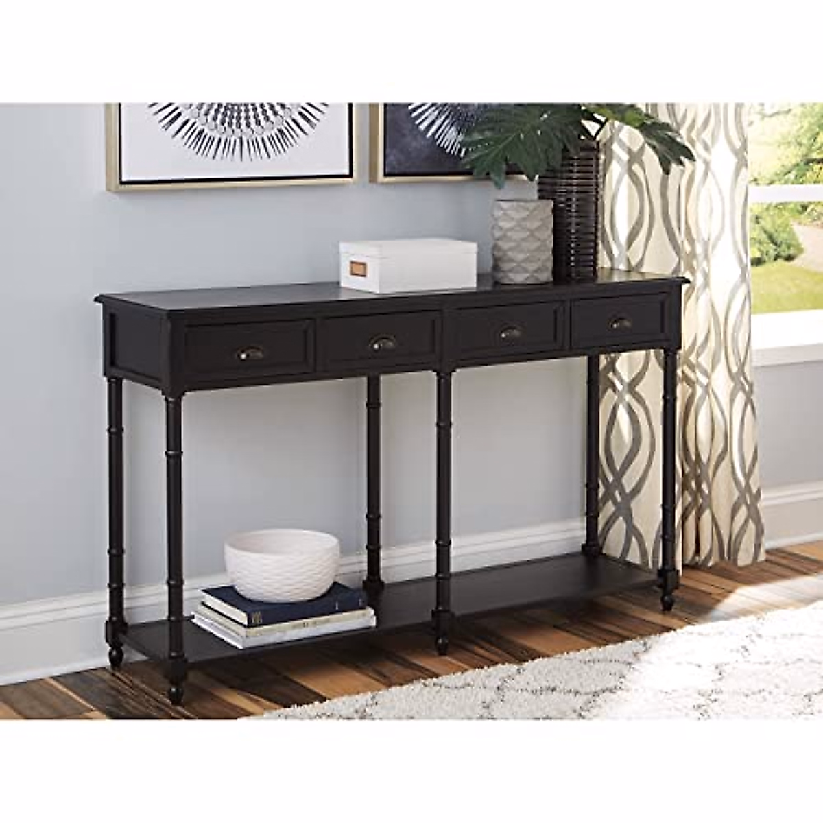 Signature Design by Ashley Eirdale Vintage Casual 4 Drawer Console Sofa Table, Black