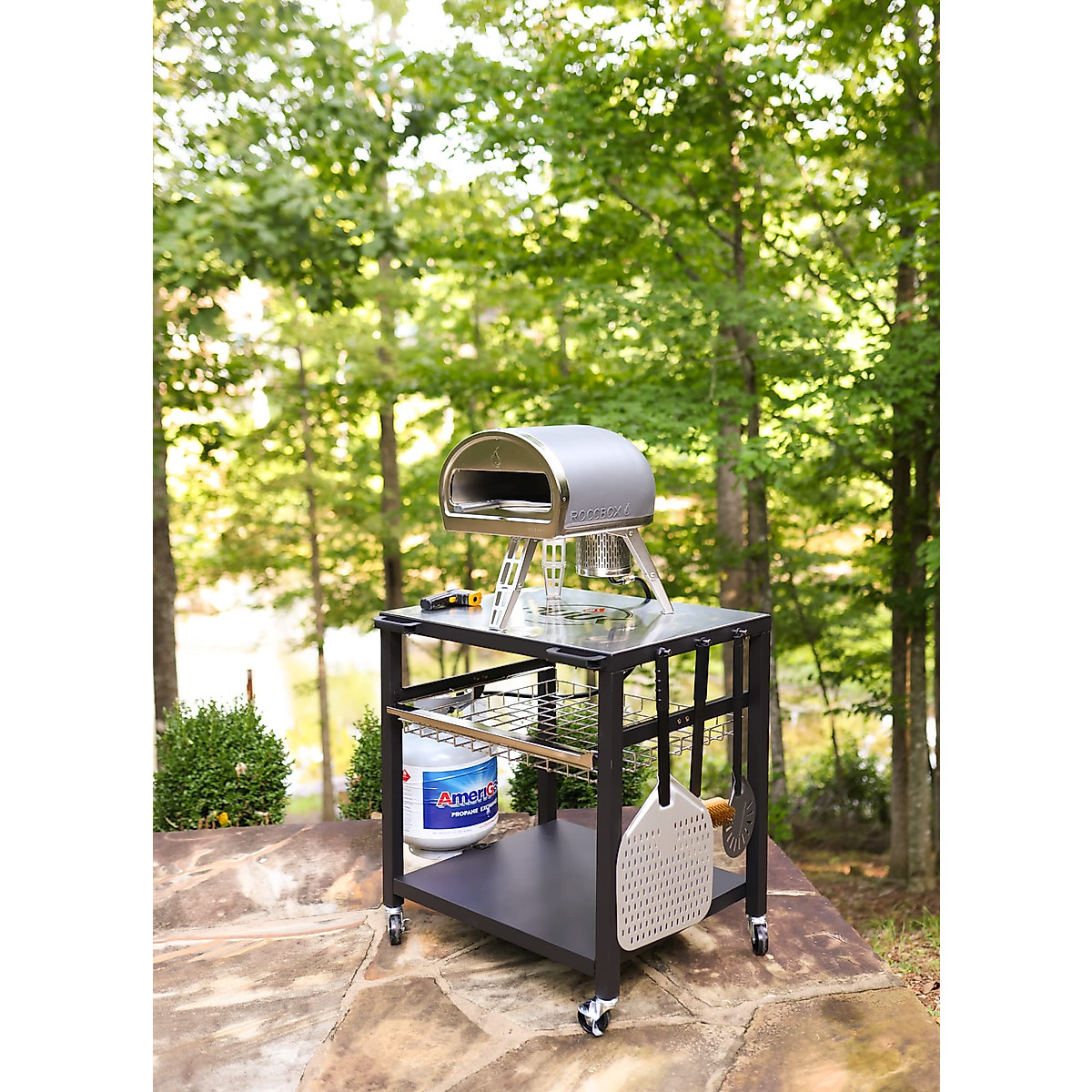 NUUK Double-Shelf Rolling Outdoor Pizza Oven Table, 24" x 30" Stainless Steel Commercial Multifunctional Food Prep Worktable with Drawer on Wheels
