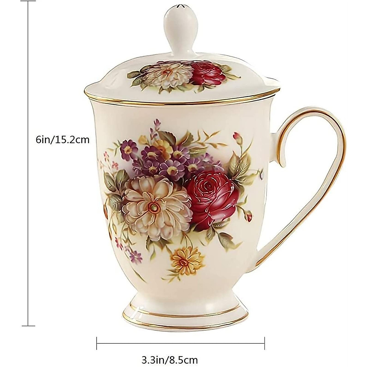 Ceramic Mug, Tea Mugs For Women，China Tea Cup With Lid, Flower Tea Cup, Suitable For Making Tea, Cold Drinks, Hot Drinks, Coffee, Etc, 10oz (about 300ml)
