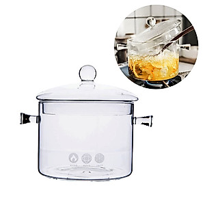 YARDWE Clear Glass Cooking Pot, Heat Resistant Stovetop Pot Borosilicate Glass Cooking Pot Glass Cooking Noodle Pot for Pasta Noodle, Soup, Milk (14X20. 5X16cm 1L)