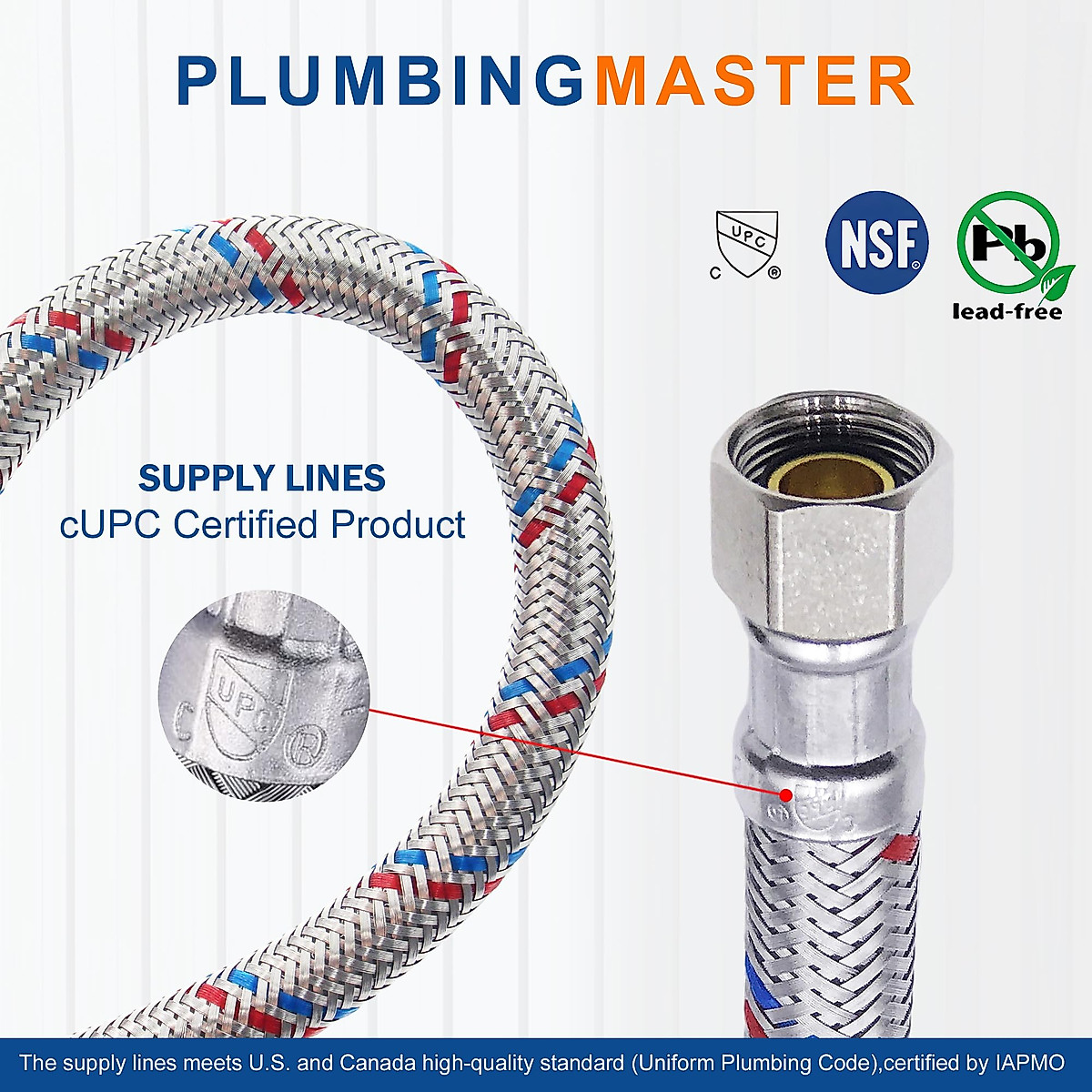 PLUMBINGMASTER 36'' Faucet Hose Connector, 3/8" Comp x 1/2" FIP Braided Stainless Steel Faucet Water Supply Lines for Bathroom Kitchen Sink Faucet 2Pcs