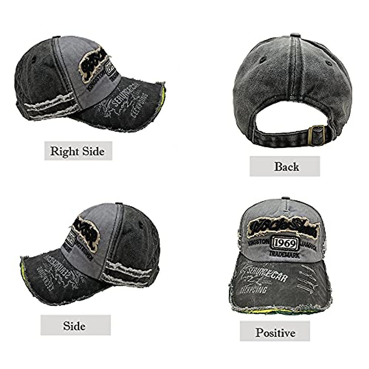 YULOONG Vintage Cotton Baseball Cap Denim Frayed Edge Sunhat Adjustable Unisex