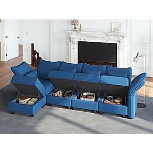 LLappuil Velvet Modular Sectional Sofa L Shaped Corner Couch with Storage, 127.8" 5-Seater Modern Sofa with Chaise, High Back Recliner Sleeper Couches, Anti-Scratch Blue