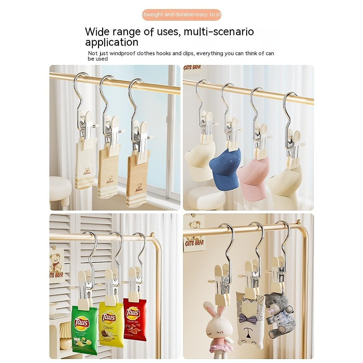 10/30/50Pcs Space-Saving Clothespin, Upgrade Double Head Clamp Dipped Hanger for Closet Hooks Garment Clip Hat Pants Storage Hanging Travel Hook (White, 10PCS)