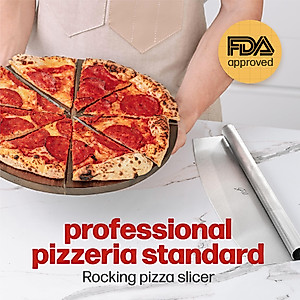 Pizza Cutter | Rocker Blade By Hans Grill | 14" Large Japanese Grade Sharp Stainless Steel Rocking Pizza Knife Cutter | Professional Nonstick Pizza Slicer With Cover For Kitchen And Commercial Use.