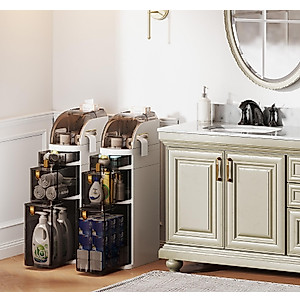 tonchean 3 Tiers Slim Bathroom Storage Cabinet,Already Assembled Waterproof Narrow Bathroom Toilet Organizer Mobile Slim Storage Cart with Wheels Clear Drawers for Small Space Gap Corner