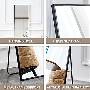 Bblack Aluminum Alloy Metal Frame Wall Mounted Full Body Mirror, Bathroom Makeup Mirror, Bedroom Porch, Clothing Store, Floor Mounted Large Mirror