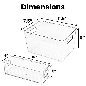 RedSodium Pantry Organization and Storage Container Bins for Kitchen, Laundry, Refrigerator, Freezer. Durable Heavy Duty Clear Plastic with Handles - 6 Pack