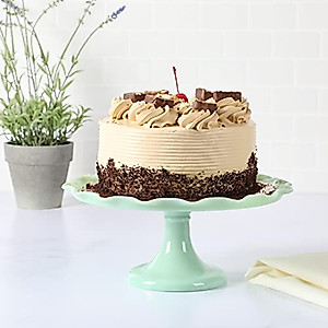 Martha Stewart Highbrook 11" Handmade Jadeite Glass Cake Stand - Ruffle Trim