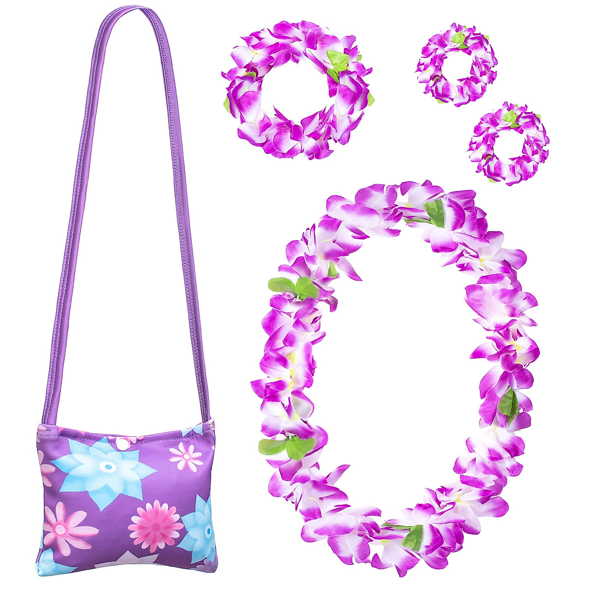 Kaisebile Princess Costume Dress for Girls Birthday Halloween Party Dress Up with Bag,Leis Necklace Headband 5-6 Years