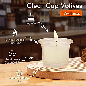 SOFT BREEZE 24 Pack Unscented Votive Candles in Glass, White Glass Tealight Candles,Votive Candles Bulk, Transparent Glass Filled,Ideal Gifts for Wishing,Spa, Weddings, Birthdays,Holidays, Party