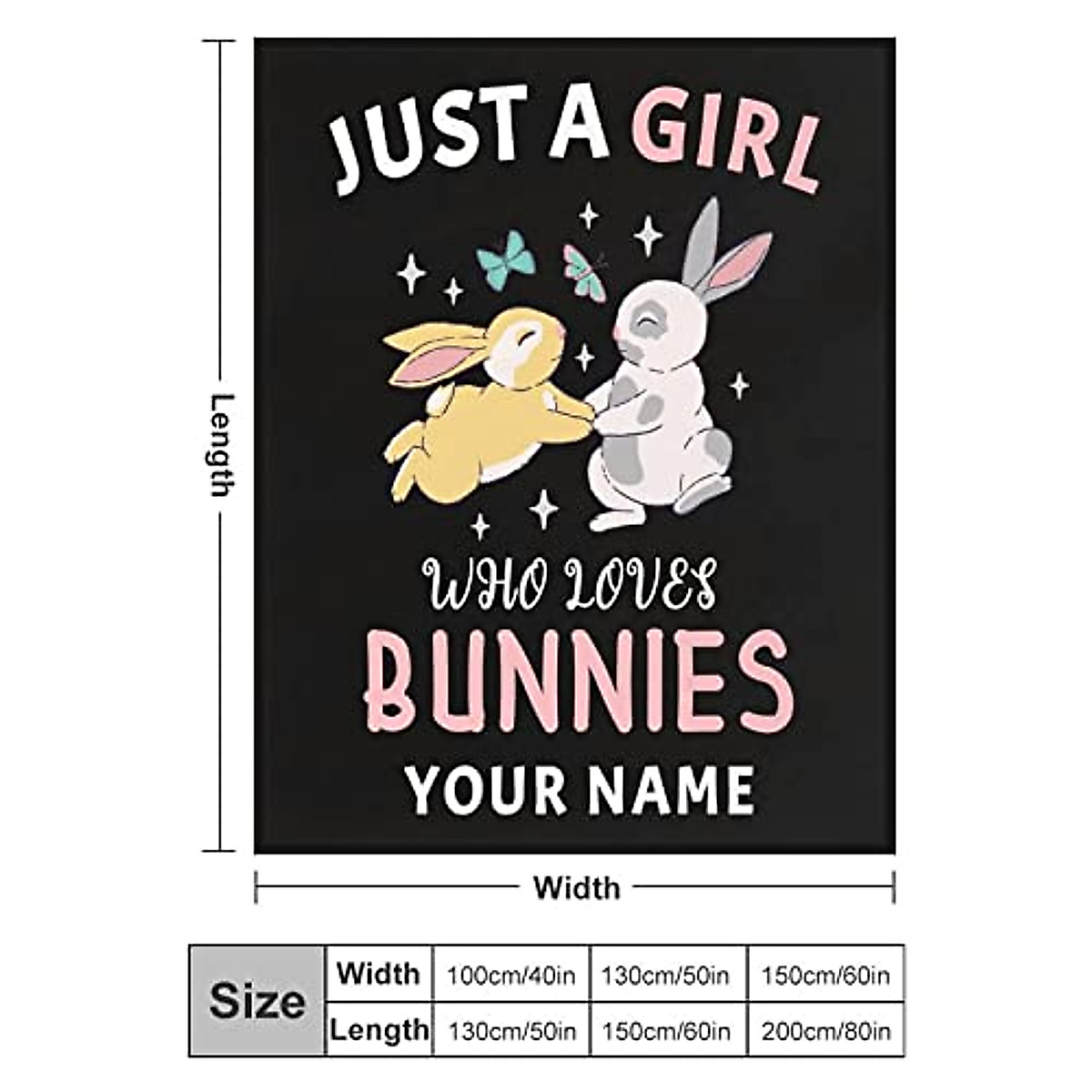 Custom Bunny Blanket Gifts for Girls Boys Teens, 40"*50" Cute Rabbit Flannel Lightweight Fleece Soft Cozy Throws, Bed Blanket for Couch Sofa Living Room