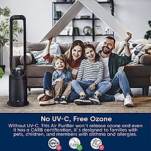 SkyPlus Bladeless Fan and Air Purifier Combo for Home Large Room | True HEPA Activated Carbon Air Filters 99.95% of Particles in Air | Oscillating Tower Fan with Remote Control | Great Air Multiplier for Home | Filters Allergies, Pollen, Smoke, Dust, Pet