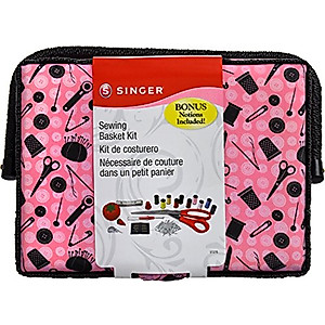 SINGER 07276 Sewing Basket with Sewing Kit Accessories, Pink & Black