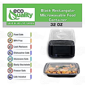 EcoQuality 32 oz Reusable Food Storage 15 Pack Containers with Lids Rectangular BPA Free Freezer, Microwave & Dishwasher Safe – Airtight & Watertight Stackable, Lunch Meal Prep, To-Go, Bento Box