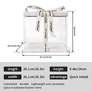 HOYA PONYOO Clear Cake Box, 2-Pack Cake Carrier Container 10" X 10" X 9" with Ribbon Transparent Boxes with Lid Gift Package for Birthday Wedding Party, White
