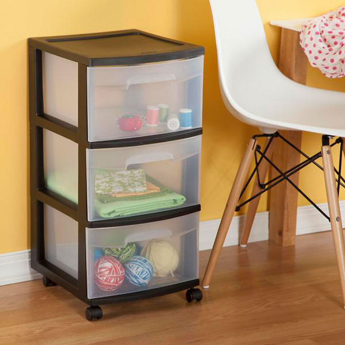 Sterilite 3-Drawer Storage Cart, Clear with Black Frame (4-Pack)