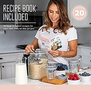 Overnight Oats Container 2-Pack - 10-Oz Glass Mason Jars w/ Spoons & Recipe Book