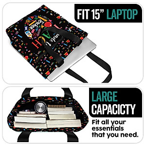 84hoods Large Tote Bag for Women Teacher. Aesthetic Shoulder Bag Gift for Teacher. Waterproof Work Grocery Bag 15 inch with Pockets and Zipper. Made to Teach.