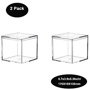 Dayaanee Clear Acrylic Box with Lid, 2 Pack Plastic Square Cube Containers Storage Box 6.7x3.9x5.3Inch/170X10X135mm for Candy Pill and Tiny Jewelry