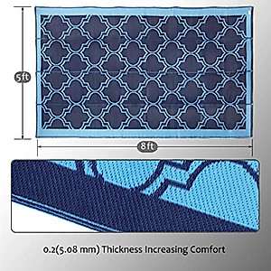 SAND MINE Reversible Mats, Plastic Straw Rug, Modern Area Rug, Large Floor Mat and Rug for Outdoors, RV, Patio, Backyard, Deck, Picnic, Beach, Trailer, Camping (5' x 8', Blue Quatrefoil)