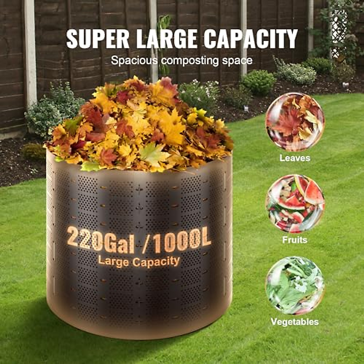 VEVOR Compost Bin 220 Gallon, Outdoor Expandable Composter, Easy to Setup & Large Capacity Composting Bin, Fast Creation of Fertile Soil
