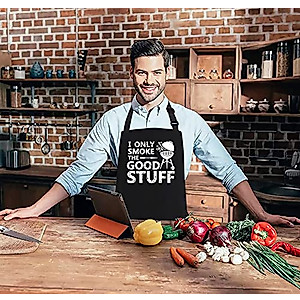 Kaidouma Funny Grilling Aprons for Men - I Only Smoke the Good Stuff - Men’s Funny Cooking Chef Grill BBQ Aprons with 2 Pockets - Funny Birthday Father's Day Christmas Gifts for Dad, Husband, Him