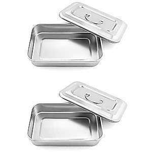 QWORK Medical Stainless Steel Instrument Tray Organizer Holder with Lid and Handle Grip for Surgical Medical Dental Instruments, 9.5" x 6.3" x 2", 2 Pack