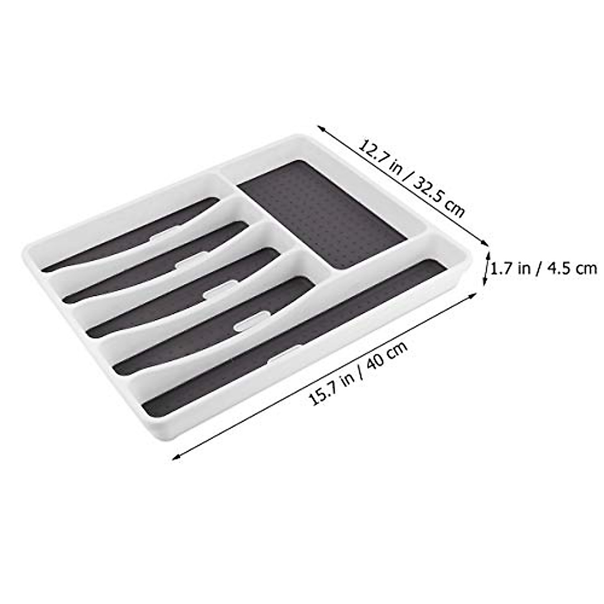 Hemoton Utensils Drawer Organizer PP and Silicone Silverware Organizer Tray Kitchen Tableware Sorting Box for Home Restaurant Hotel (White)