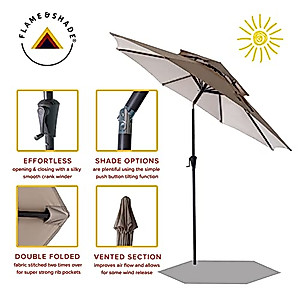 FLAME&SHADE 9 ft Double Top Outdoor Market Patio Table Umbrella with Tilt, Beige