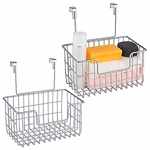 JUNCHU CHERRY 2 Pack The Cabinet Door Organizer, Hanging Wall Mount Storage Wire Basket,Grid Storage Basket for Kitchen,Pantry Bathroom,Cabinet,Chrome