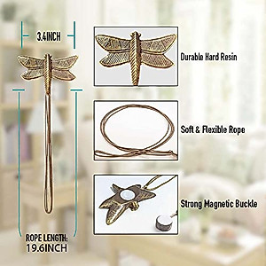 Vineland Retro Brown Dragonfly Magnetic Curtain Tie Back, 2 Pack Decorative Resin Animal Boho Holder for Curtains Drape, Rustic Home Decoration