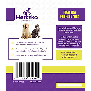 Hertzko Pin Brush for Dogs and Cats with Long or Short Hair – Great for Detangling and Removing Loose Undercoat or Shed Fur – Ideal for Everyday Brushing (Wide Brush)