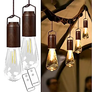PINSAI 2 Pack Rechargeable Warm Tent Light Bulb,Portable Outdoor Hanging Vintage LED Camping Light,Pendant Hurricane Emergency Lighting Lantern for Hiking Backpacking Fishing Outage Power Failure