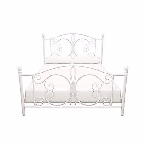 DHP Bombay Metal Platform Bed with Parisian Style Headboard and Footboard, Adjustable Base Height for Underbed Storage, No Box Spring Needed, Full, White