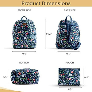 Maison d' Hermine Backpack Cotton Shoulder Backpack with Small Pouch Lightweight Bag for Travel Work Beach Perfect for Women & Men (Just Floral)
