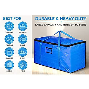SLEEPING LAMB 110L Extra Large Moving Bags Heavy Duty Reusable Moving Totes Boxes Storage Containers for Clothes Comforters Blankets, Carrying, Travelling, College Dorm Packing, 4 Packs, Blue