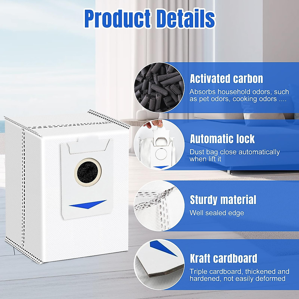 6 Pcs Replacement Dust Bags for ECOVACS DEEBOT X2 Omni / X2 / X2 Pro / DEX86/ X5 Pro/X5 Omni Vacuum Cleaner Bag Spare Parts, 3L Large Capacity, Part No.DDB030025