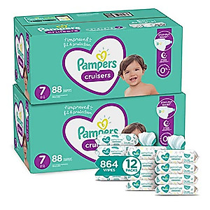 Pampers Cruisers Disposable Baby Diapers Size 7, 2 Month Supply (2 x 88 Count) with Sensitive Water Based Baby Wipes, 12X Pop-Top Packs (864 Count)