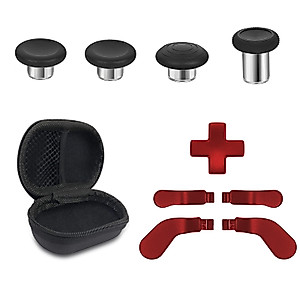 Metal Replacement Thumbsticks for Xbox Elite Controller Series 2 Core,Component Pack Includes 4 Swap Magnetic Joysticks,4 Paddles,1 Standard D-Pads, Accessories Parts for Xbox One Elite 2(Red)