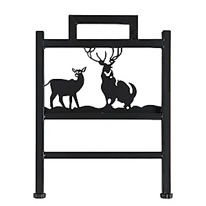 Outvita Firewood Log Rack, Small Iron Lumber Storage Holder, Wood Pile Stacker Organizer for Indoor Outdoor Fireplace Fire Stove Pit With Elk Christmas Elements Black