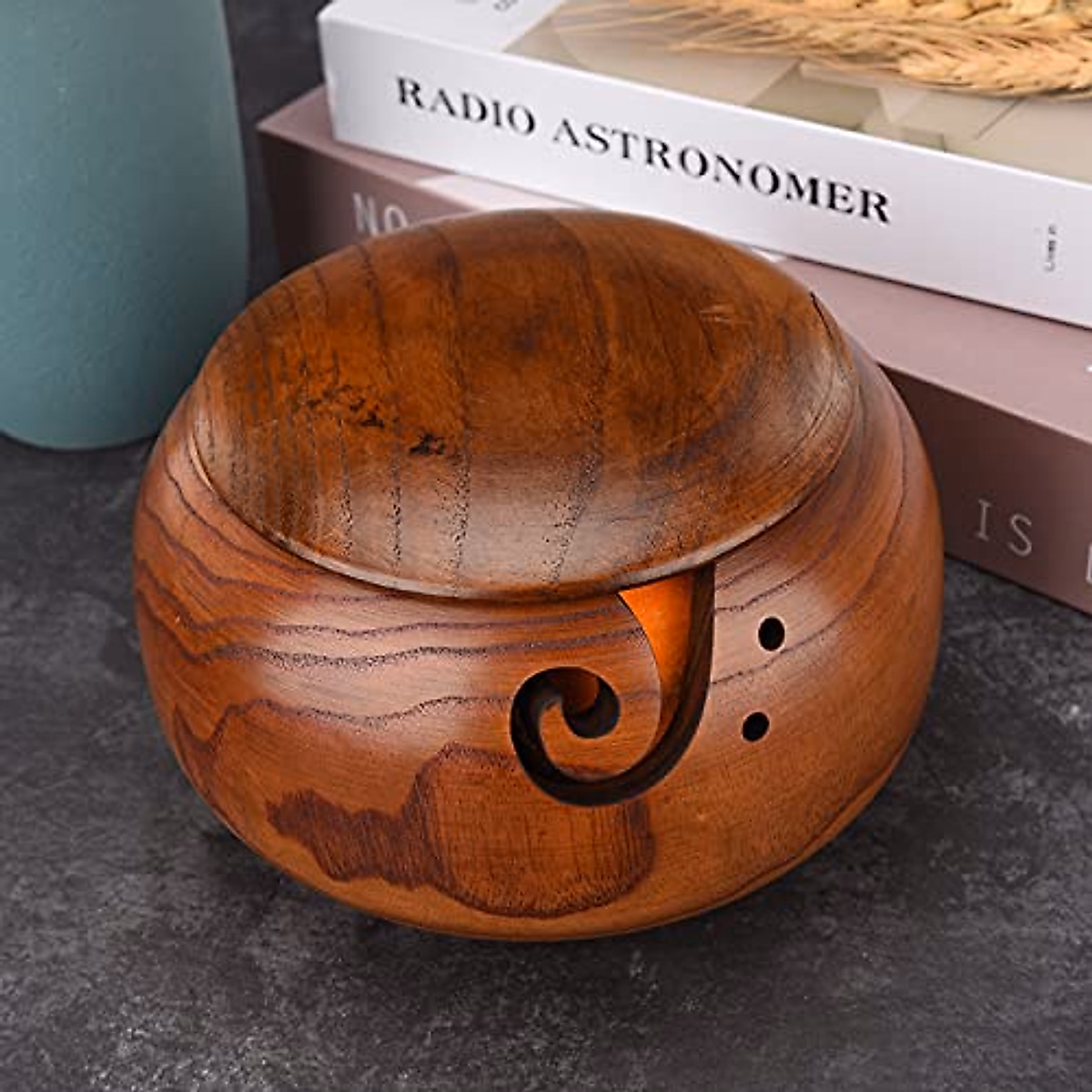 MOOVGTP Wooden Yarn Bowl, Crochet Yarn Holder with Lid Knitting Storage Holder Yarn Bowl Organizer Crochet Wool Storage Basket for Knitting and Crochet