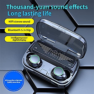 BANAAO Wireless Bluetooth Digital Display Touch-Control Earbuds -Mini in Ear Light-Weight Built-in Mic Stereo Noise Cancellation Earphones with Charging Case for Office Outdoor Sport