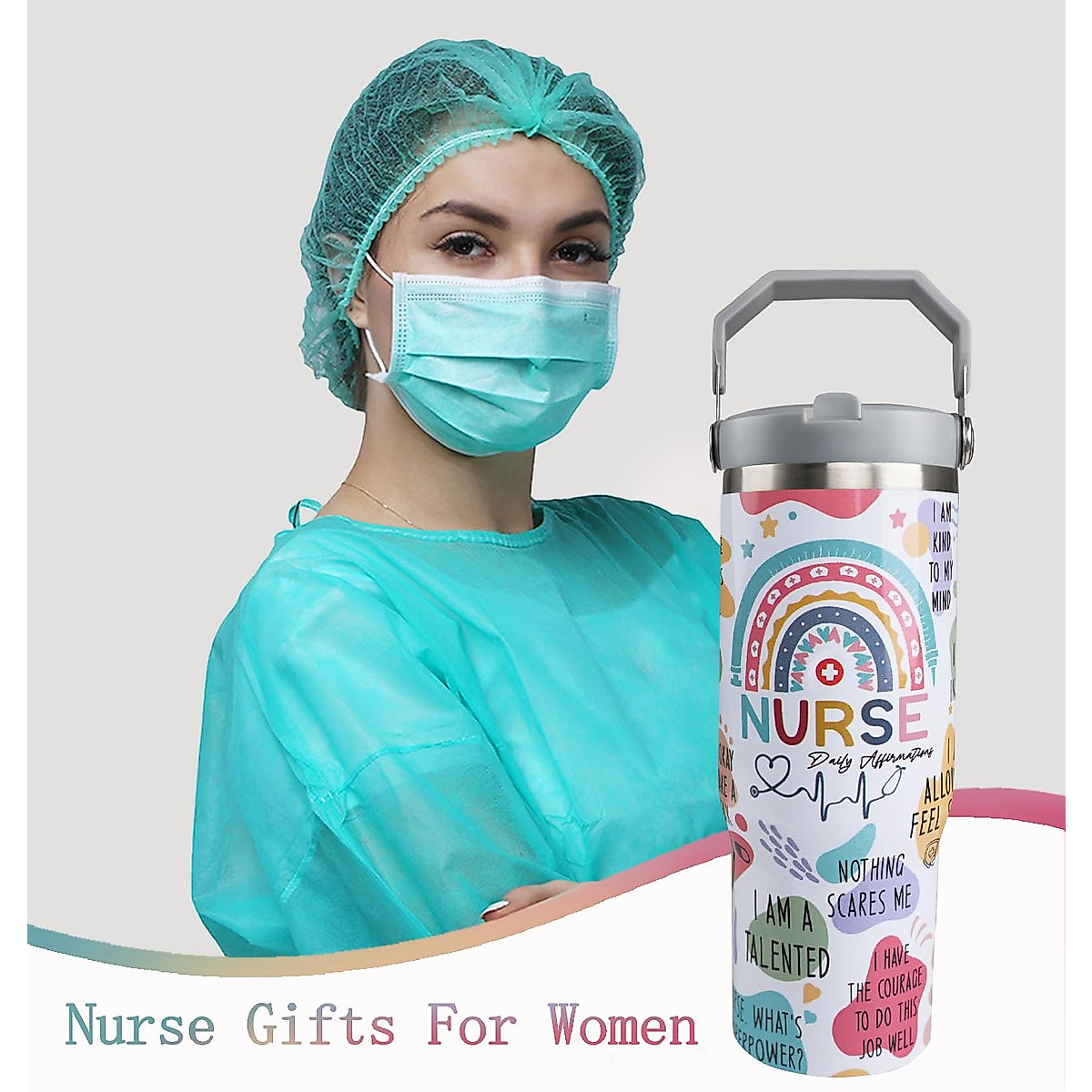ZNYYZYBA Nurse Tumbler - 30oz Thermal Mug with Handle and Flip Straw for Nurses Week Gifts