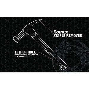 Southwire Bmeh-18 Heavy Duty Romex Electrician's Hammer; Romex Staple Remover; Tether Hole For Safety; 18 oz Head with Smooth Face; Heavy Duty Drop Forged Steel -65116740