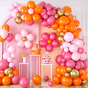 Pink Orange Balloon Garland, Daisy Balloon Arch with Metallic Gold Party Flower Balloons For Birthday Baby Shower Wedding Groovy Theme Decorations