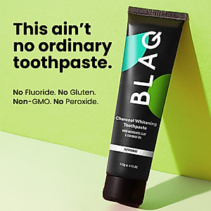 BLAQ Activated Charcoal Teeth Whitening Toothpaste | Vegan Organic SLS Free Toothpaste with Coconut Oil and Bentonite Clay | Charcoal Toothpaste for Whitening Teeth, Removing Stains - 4 OZ / 113g